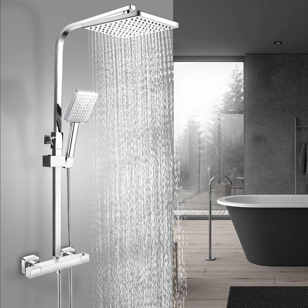 Belfry Bathroom Shower System Thermostatic Set, Chrome Shower Riser Rail Mixer With Adjustable ...